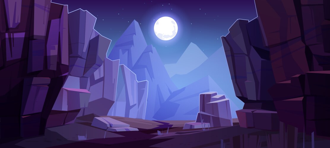 Night landscape with rocky cliff edges over chasm Vector Image