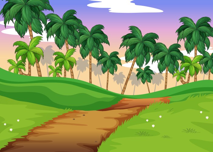 Park scene with trail and trees Royalty Free Vector Image