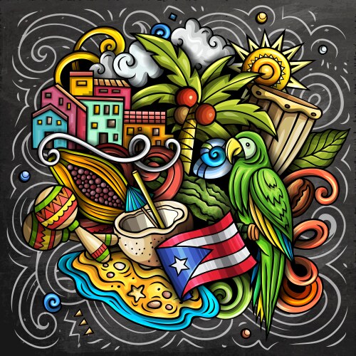 Puerto rico cartoon doodle Royalty Free Vector Image