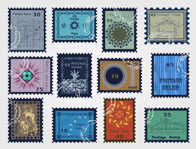 Set postage stamps on theme retro Royalty Free Vector Image