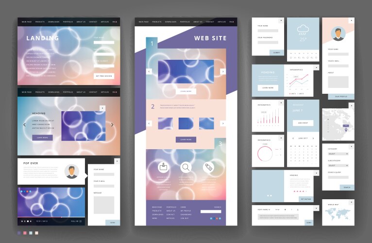 Website template design with interface elements Vector Image
