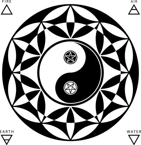 Yin yang with astrological symbols together Vector Image