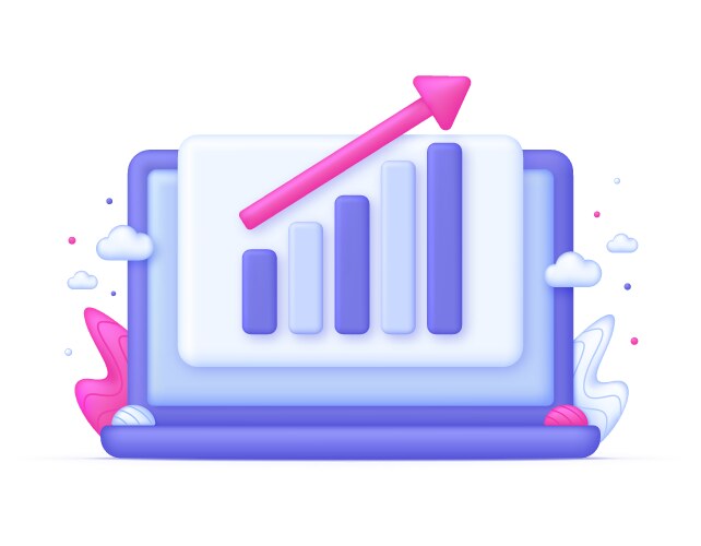3d computer and growing bar graph Royalty Free Vector Image