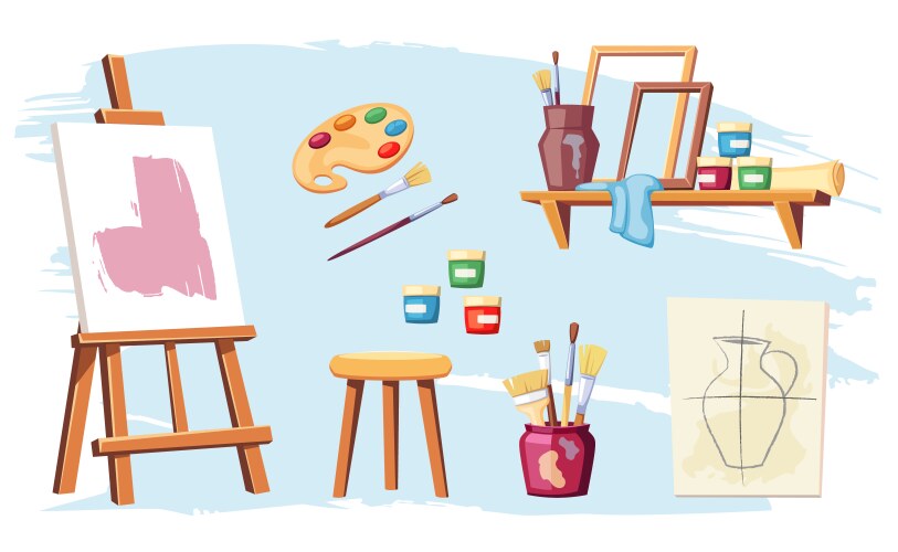 Painting tools elements cartoon colorful Vector Image