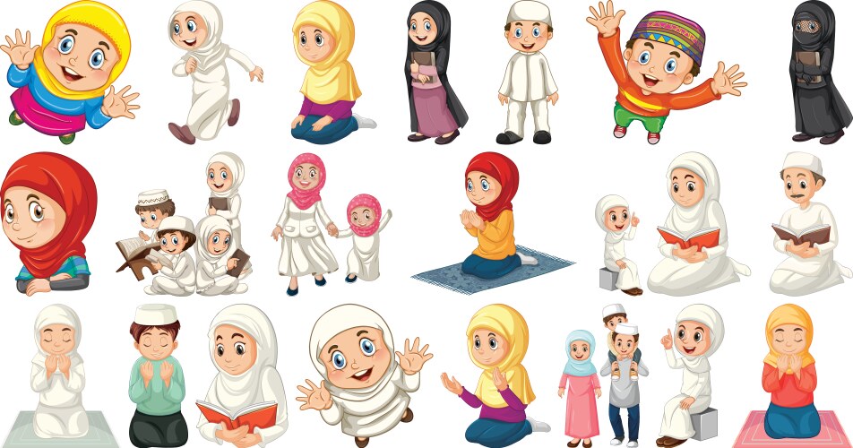 Cartoon arab muslim students in hijab set Vector Image