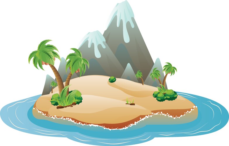 Cartoon volcano island and girl Royalty Free Vector Image
