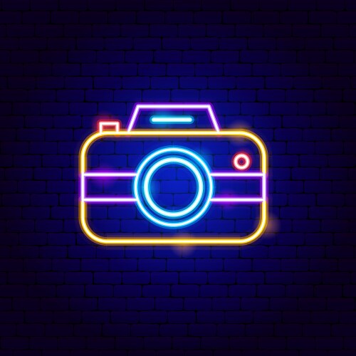 Photo camera neon label Royalty Free Vector Image