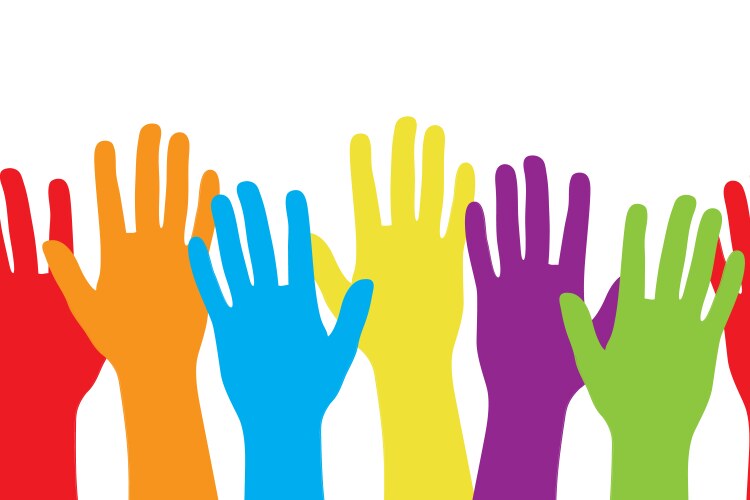 Colorful hands raised up Royalty Free Vector Image