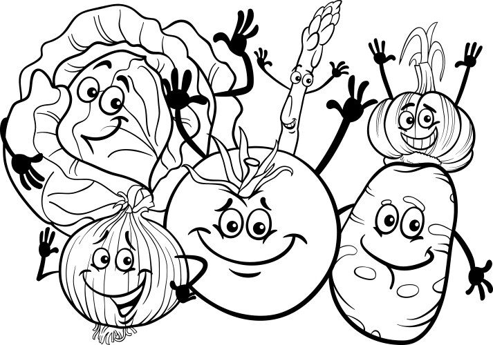 Cartoon vegetables set for coloring book Vector Image