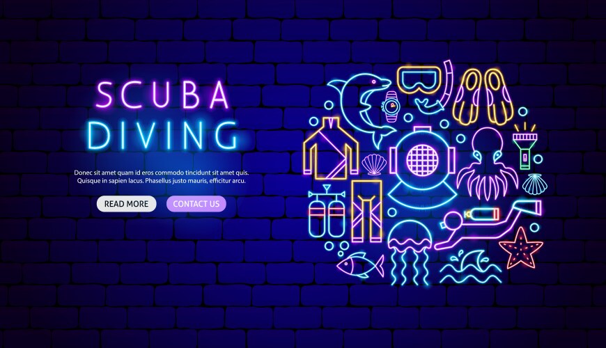 Scuba diving neon flyer Royalty Free Vector Image