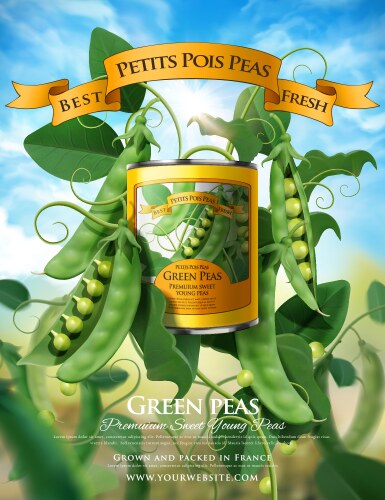 Canned young pea ads poster Royalty Free Vector Image