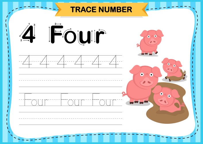 Number exercise with cartoon Royalty Free Vector Image