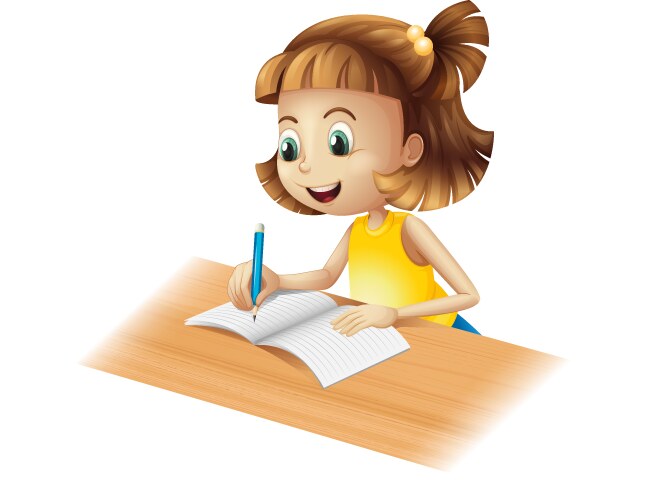 Cute little girl writing at school a colorful Vector Image