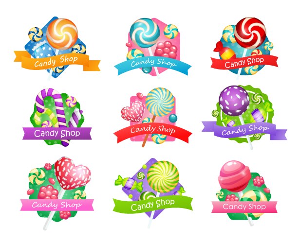 Love sweet shop logo with many sweets Royalty Free Vector