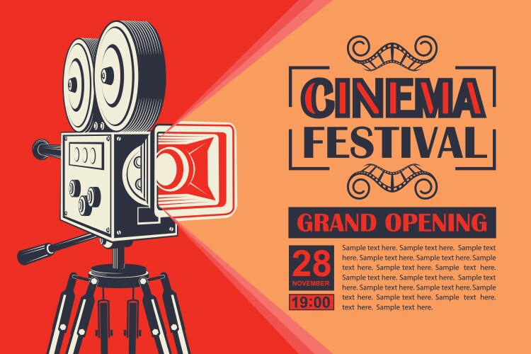 Yellow background with vintage movie camera Vector Image