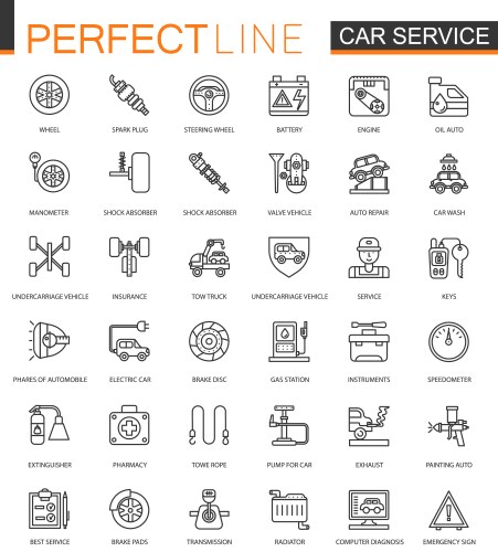 Car parts line icons set Royalty Free Vector Image