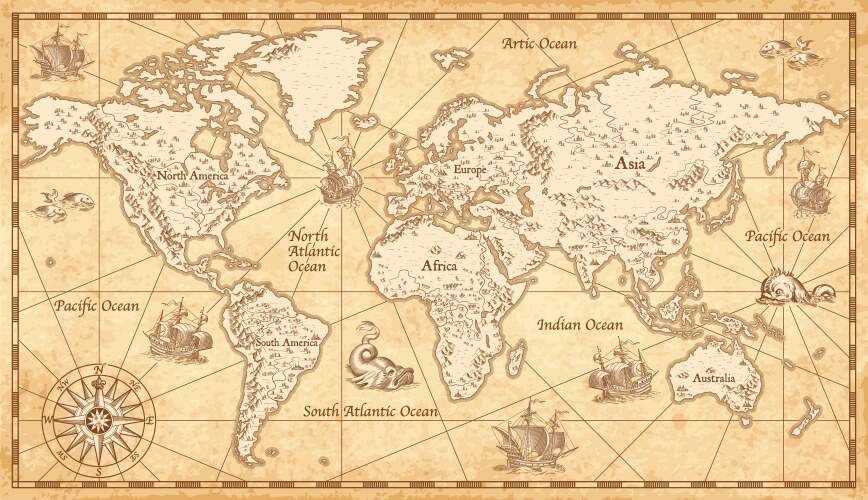 Antique world map with countries boundaries Vector Image