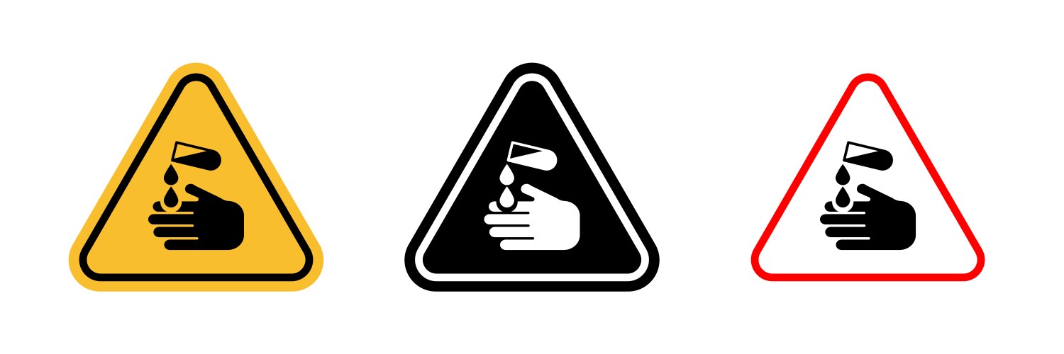 Corrosive acid safety sign icon set warning Vector Image