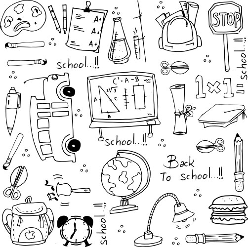 Back to school doodle set hand draw items Vector Image