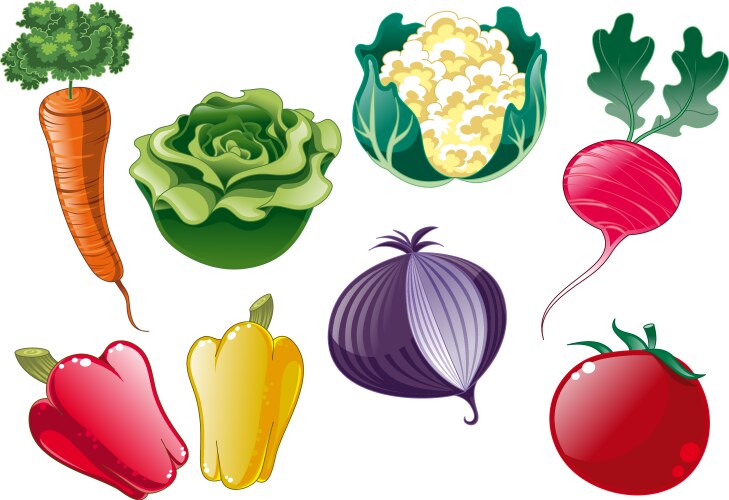 Vegetables big group cartoon Royalty Free Vector Image