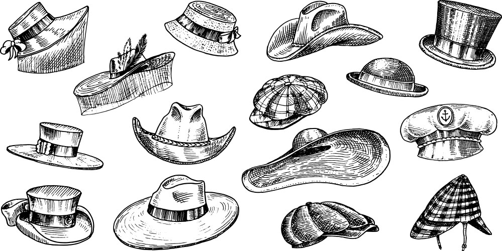Collection of vintage hats Royalty Free Vector Image