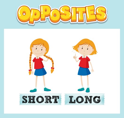 Opposite adjectives long and short Royalty Free Vector Image