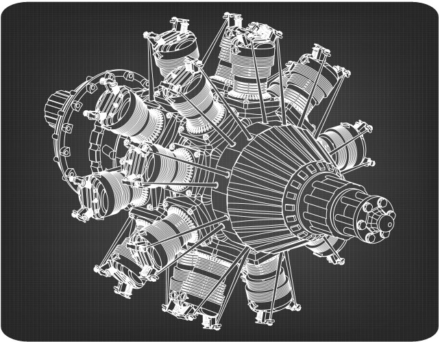 Radial engine blueprints Royalty Free Vector Image