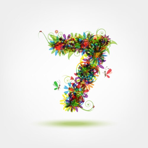 Floral numbers colorful flowers number 7 Vector Image