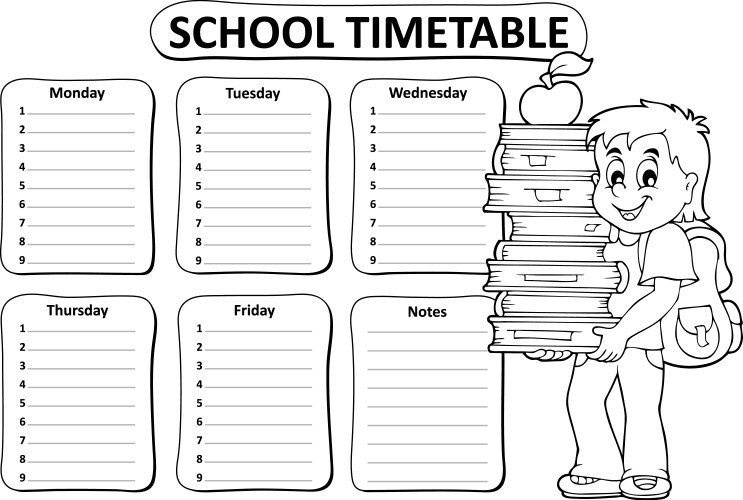 Coloring book school timetable 9 Royalty Free Vector Image