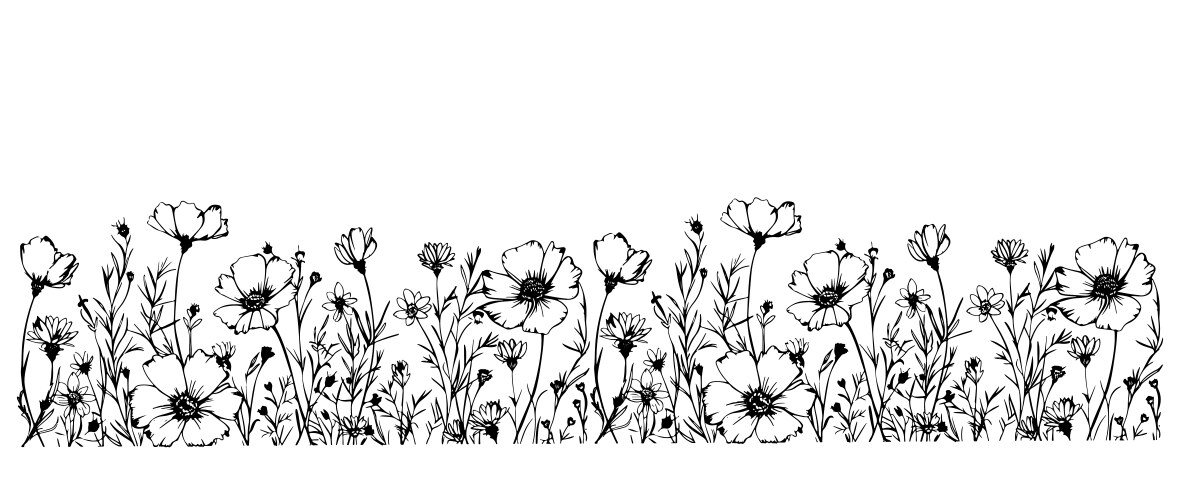 Wild wildflowers hand drawn sketch in doodle style