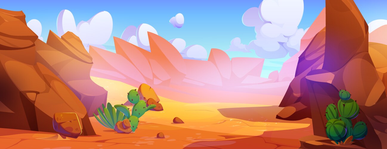 Desert landscape canyon panorama cartoon rocks Vector Image