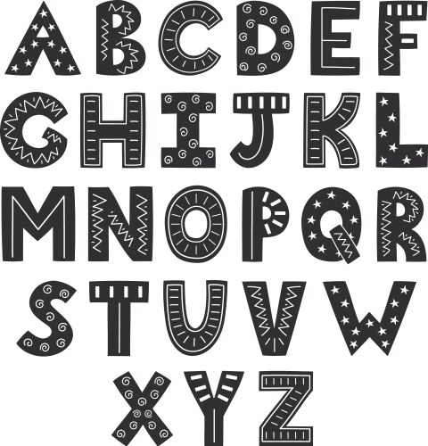 Black and white alphabet hand drawn outline abc Vector Image