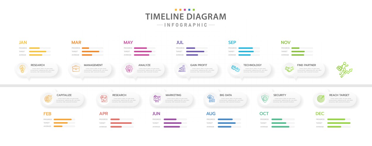 Rectangular 12 months timeline infographic Vector Image