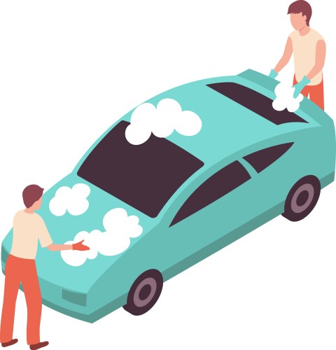 Car washing models composition Royalty Free Vector Image