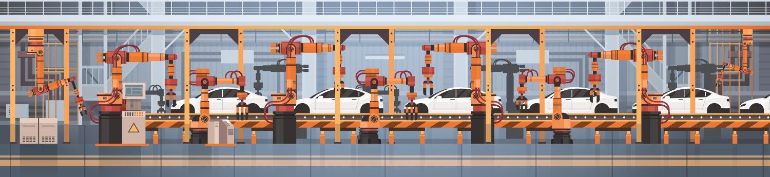 Car production conveyor automatic assembly line Vector Image