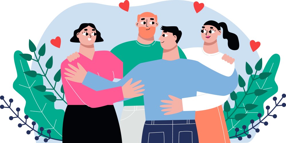 Friends buddies man hug line icons friendship Vector Image