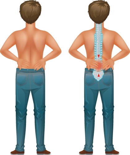 Man showing back pain spot Royalty Free Vector Image