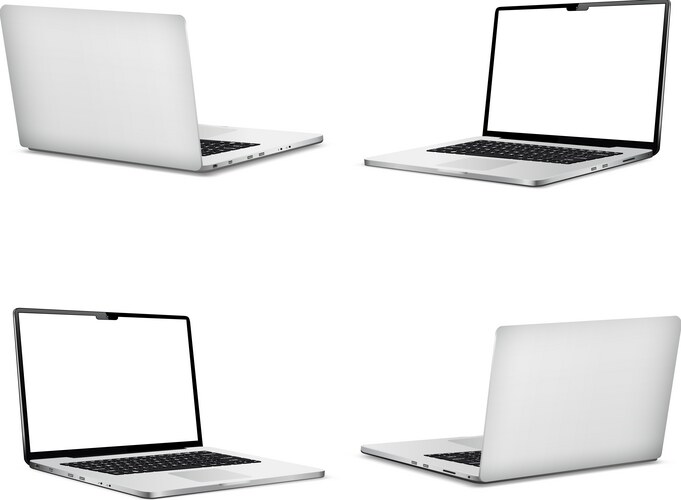 Laptop front and back side mockup with transparent