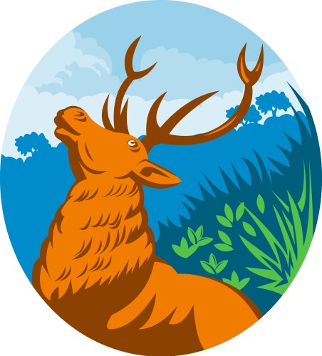 Red stag deer side marching cartoon Royalty Free Vector