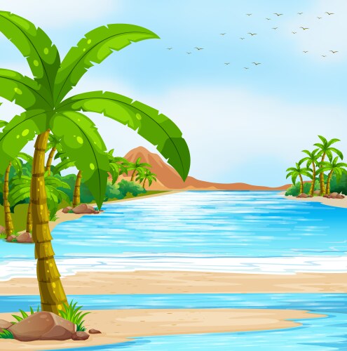 Sea palm trees coconut Royalty Free Vector Image