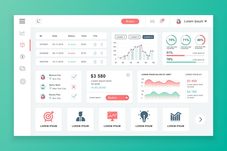 Dashboard admin panel design template with Vector Image