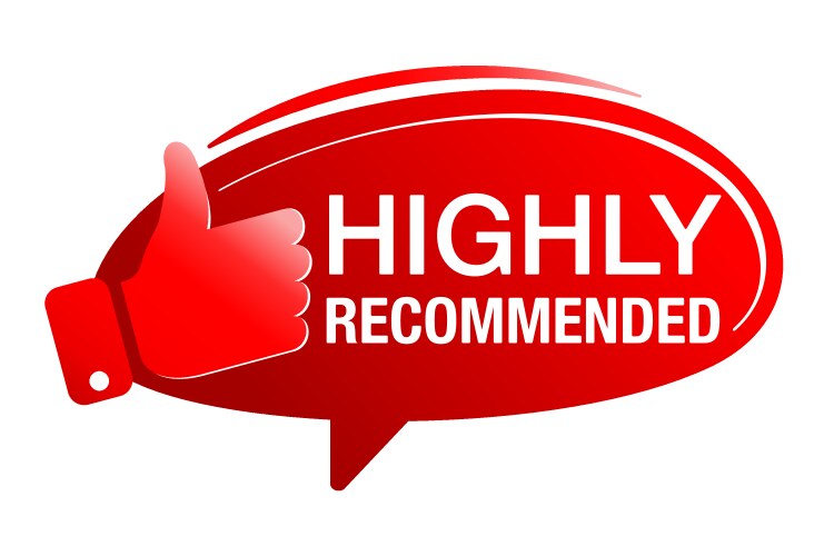 Highly recommended badge with thumbs up Royalty Free Vector