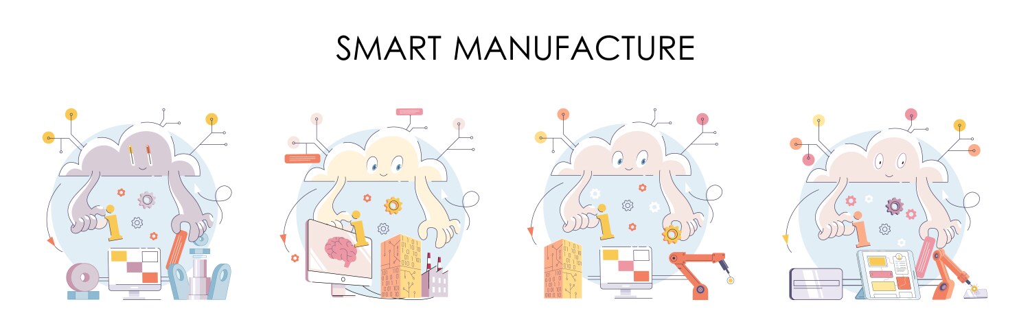 Manufacturing process at automated production Vector Image