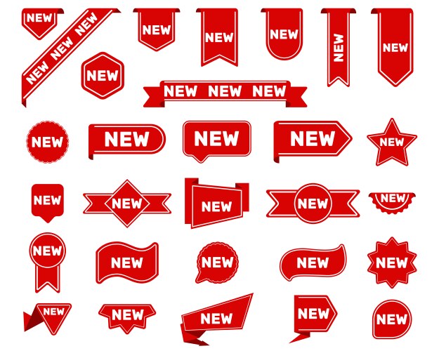 New stickers modern labels and corner red Vector Image