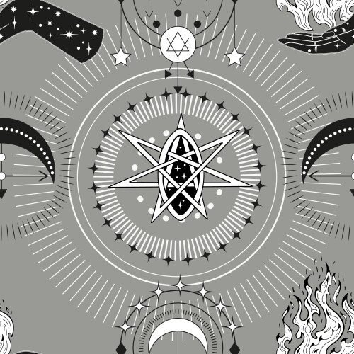 Seamless pattern with devil and alchemy signs mag Vector Image