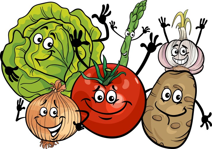Vegetables big group cartoon Royalty Free Vector Image