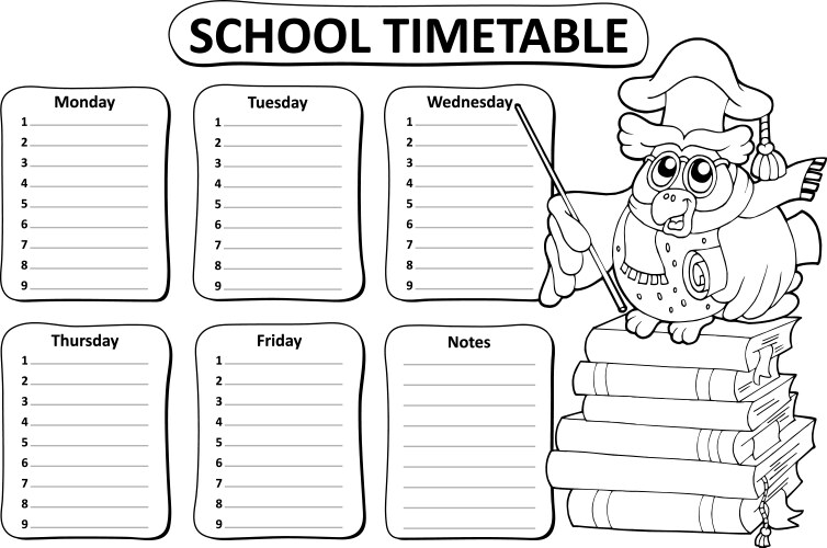 Coloring book school timetable 9 Royalty Free Vector Image