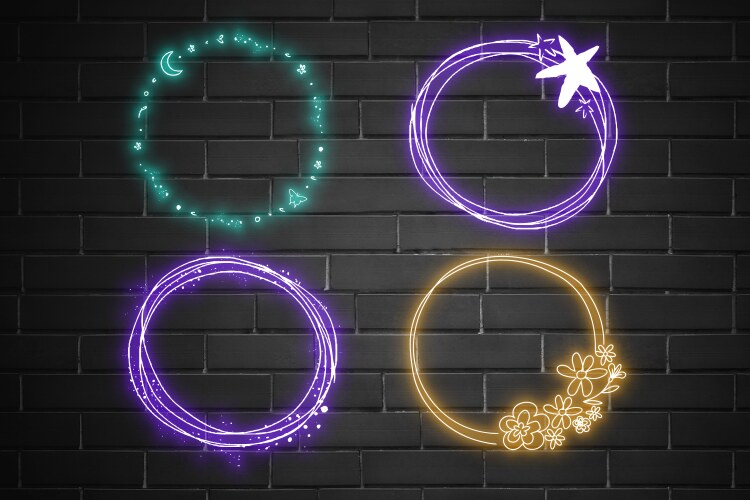 Neon frame floral glowing border Royalty Free Vector Image