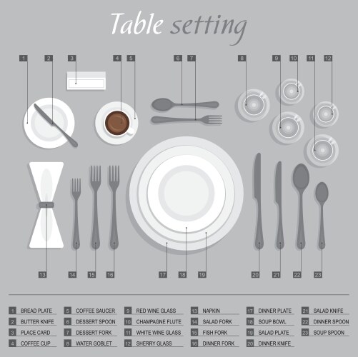 Set of place setting formal dinner Royalty Free Vector Image