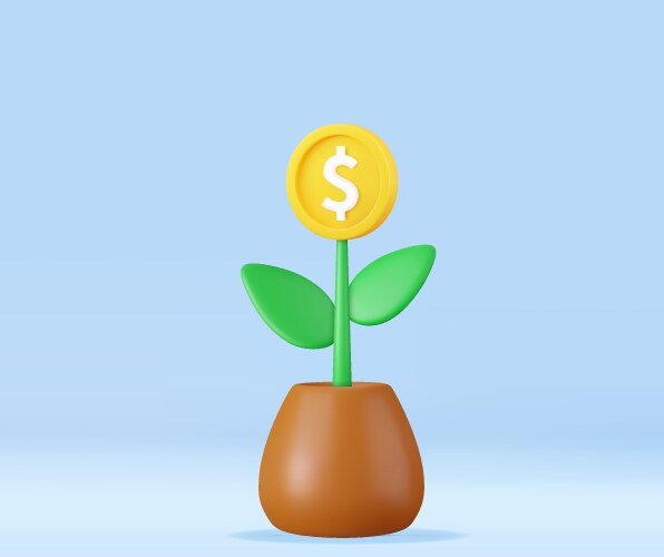 3d money tree plant with coin Royalty Free Vector Image